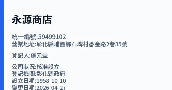 永源商店的照片-統編 59499102(彰化縣) 公司登記資料與營業項目詳細圖表