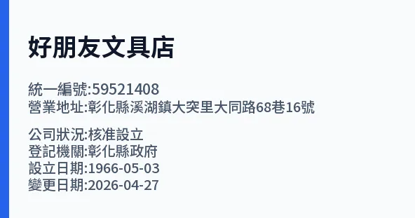 好朋友文具店的照片-統編 59521408(彰化縣) 公司登記資料與營業項目詳細圖表