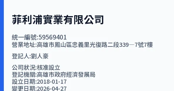 菲利浦實業有限公司的照片-統編 59569401(高雄市) 公司登記資料與營業項目詳細圖表