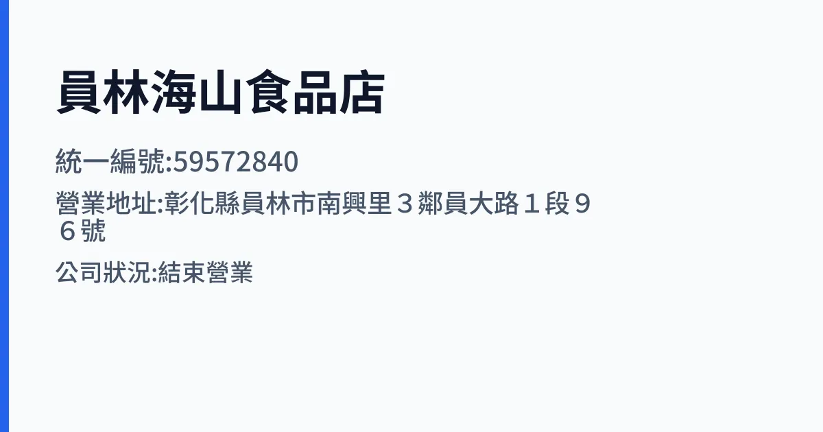 員林海山食品店 - 統編 59572840(彰化縣) 公司登記資料與營業項目詳細圖表