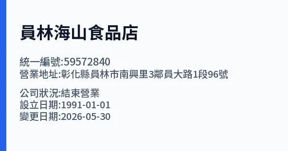 員林海山食品店的照片-統編 59572840(彰化縣) 公司登記資料與營業項目詳細圖表