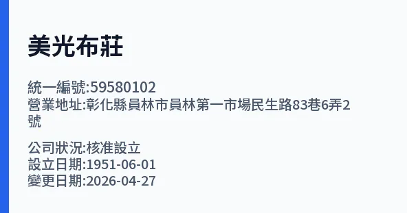 美光布莊的照片-統編 59580102(彰化縣) 公司登記資料與營業項目詳細圖表