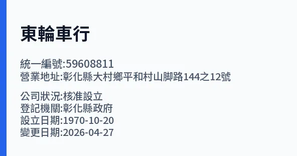 東輪車行的照片-統編 59608811(彰化縣) 公司登記資料與營業項目詳細圖表