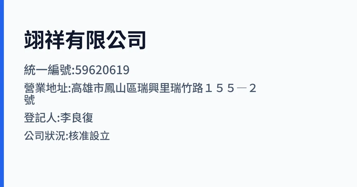 翊祥有限公司 - 統編 59620619(高雄市) 公司登記資料與營業項目詳細圖表