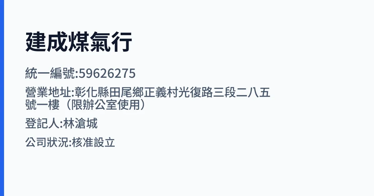 建成煤氣行 - 統編 59626275(彰化縣) 公司登記資料與營業項目詳細圖表