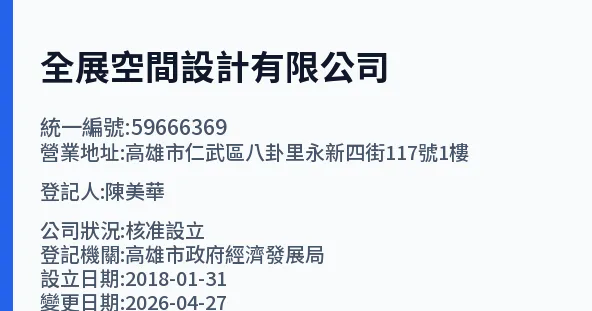 全展空間設計有限公司的照片-統編 59666369(高雄市) 公司登記資料與營業項目詳細圖表