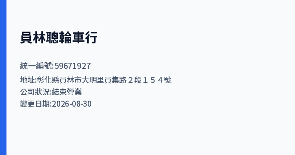 員林聰輪車行的照片-統編 59671927(彰化縣) 公司登記資料與營業項目詳細圖表