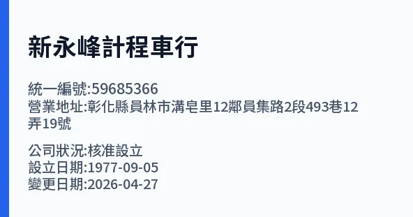 新永峰計程車行的照片-統編 59685366(彰化縣) 公司登記資料與營業項目詳細圖表