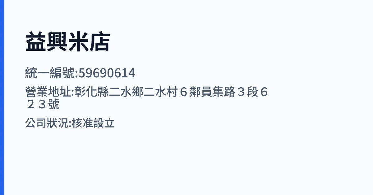 益興米店 - 統編 59690614(彰化縣) 公司登記資料與營業項目詳細圖表