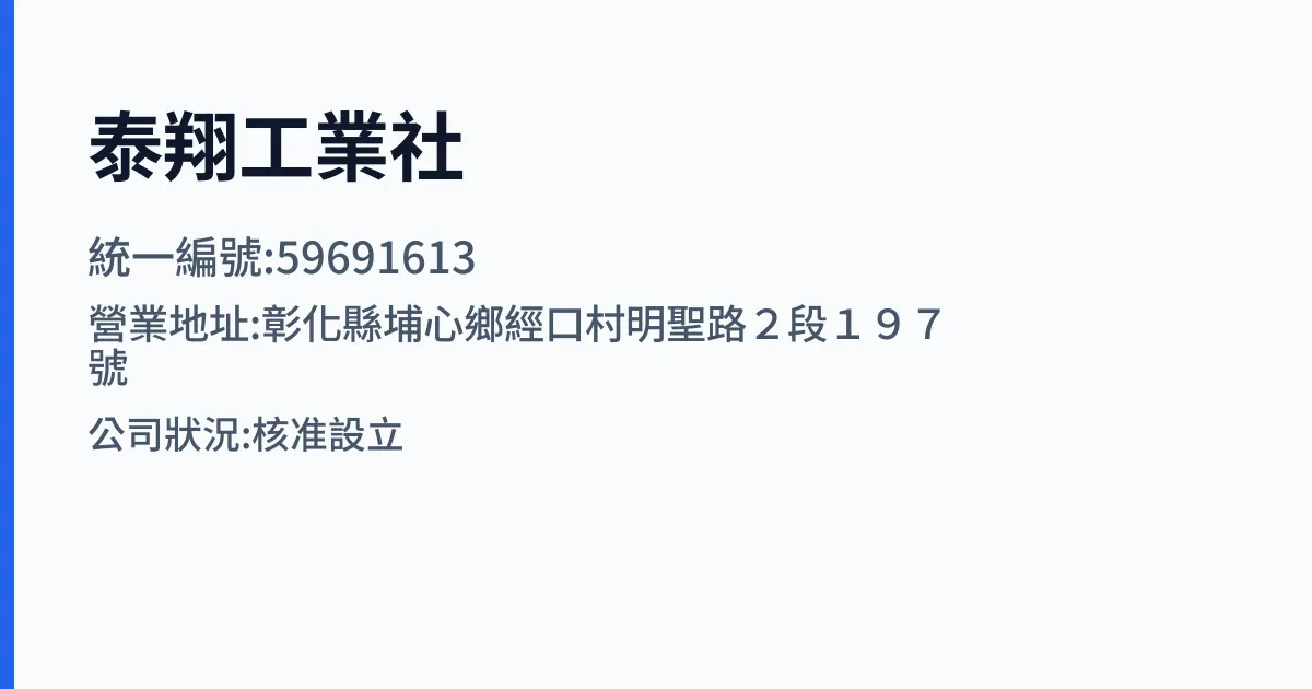 泰翔工業社 - 統編 59691613(彰化縣) 公司登記資料與營業項目詳細圖表
