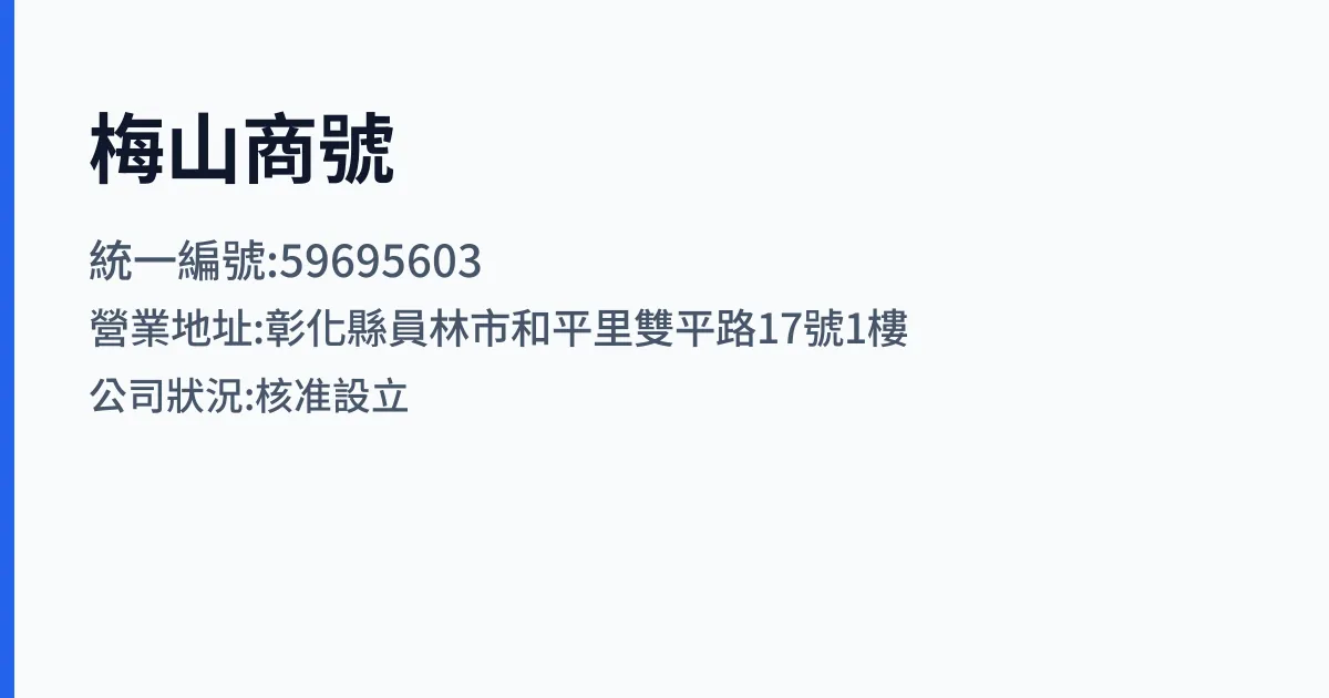 梅山商號 - 統編 59695603（彰化縣） 公司登記資料與營業項目詳細圖表