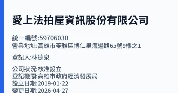 愛上法拍屋資訊股份有限公司的照片-統編 59706030(高雄市) 公司登記資料與營業項目詳細圖表