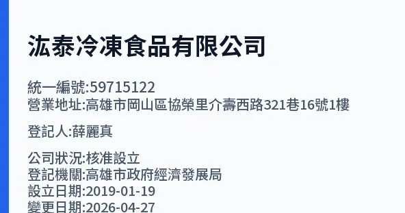 汯泰冷凍食品有限公司的照片-統編 59715122(高雄市) 公司登記資料與營業項目詳細圖表