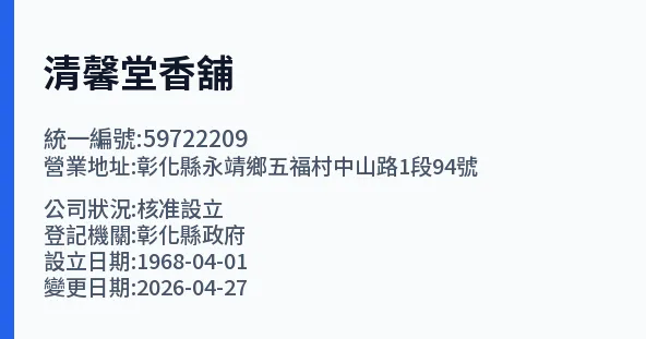 清馨堂香舖的照片-統編 59722209(彰化縣) 公司登記資料與營業項目詳細圖表