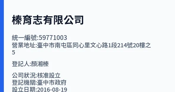 榛育志有限公司的照片-統編 59771003(臺中市) 公司登記資料與營業項目詳細圖表
