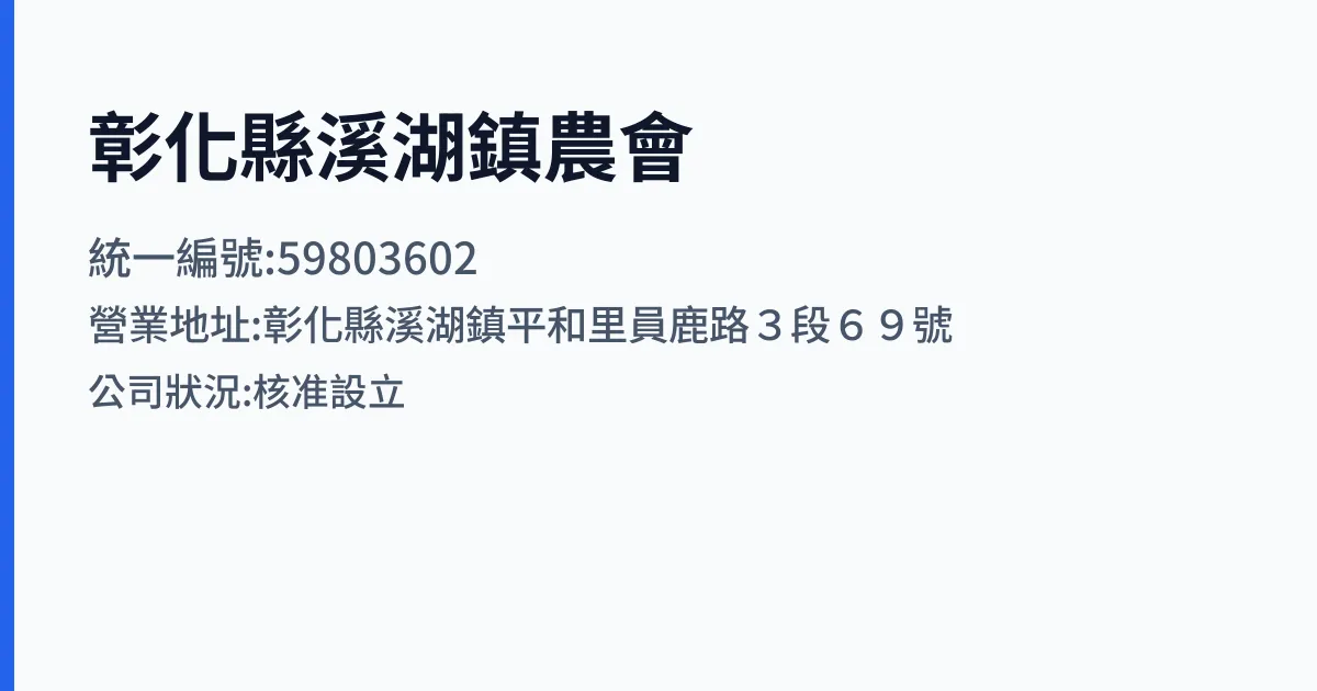 彰化縣溪湖鎮農會 - 統編 59803602（彰化縣） 公司登記資料與營業項目詳細圖表