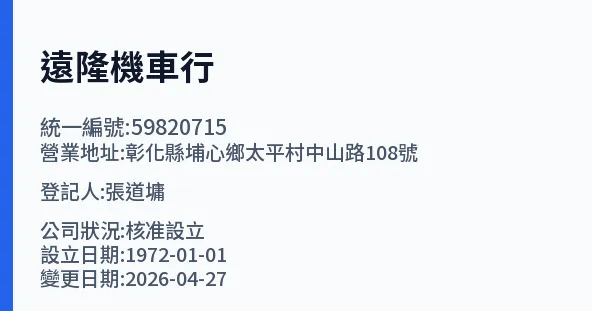 遠隆機車行的照片-統編 59820715(彰化縣) 公司登記資料與營業項目詳細圖表