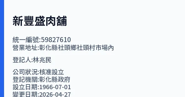 新豐盛肉舖的照片-統編 59827610(彰化縣) 公司登記資料與營業項目詳細圖表