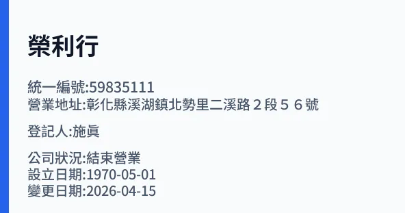 榮利行的照片-統編 59835111(彰化縣) 公司登記資料與營業項目詳細圖表