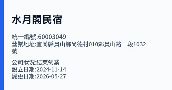 水月閣民宿的照片-統編 60003049(宜蘭縣) 公司登記資料與營業項目詳細圖表
