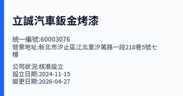 立誠汽車鈑金烤漆的照片-統編 60003076(新北市) 公司登記資料與營業項目詳細圖表