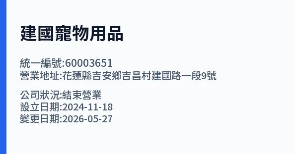 建國寵物用品的照片-統編 60003651(花蓮縣) 公司登記資料與營業項目詳細圖表
