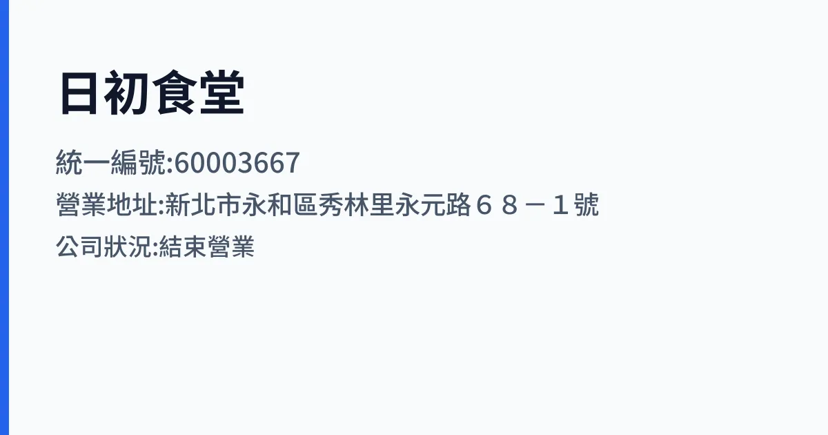 日初食堂 - 統編 60003667(新北市) 公司登記資料與營業項目詳細圖表