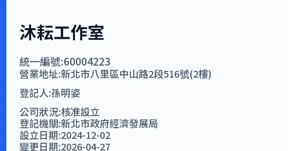 沐耘工作室的照片-統編 60004223(新北市) 公司登記資料與營業項目詳細圖表