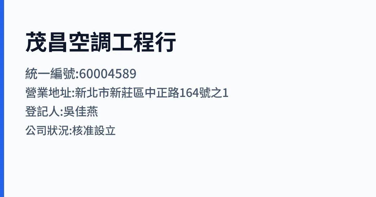 茂昌空調工程行 - 統編 60004589（新北市） 公司登記資料與營業項目詳細圖表