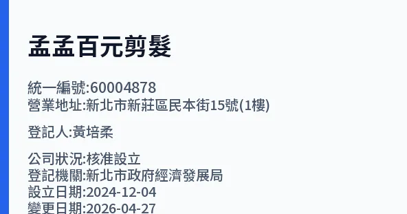 孟孟百元剪髮的照片-統編 60004878(新北市) 公司登記資料與營業項目詳細圖表