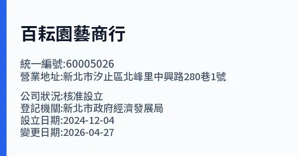 百耘園藝商行的照片-統編 60005026(新北市) 公司登記資料與營業項目詳細圖表