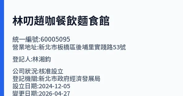林叨趙咖餐飲麵食館的照片-統編 60005095(新北市) 公司登記資料與營業項目詳細圖表