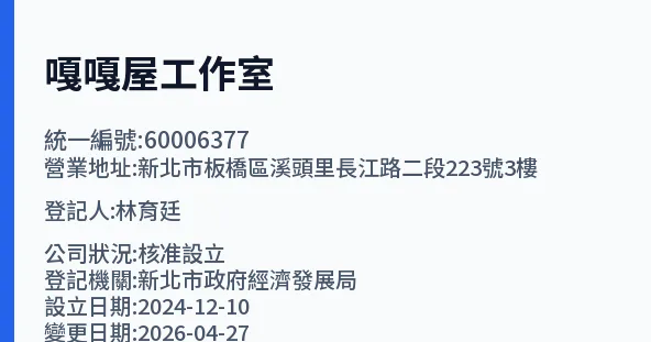 嘎嘎屋工作室的照片-統編 60006377(新北市) 公司登記資料與營業項目詳細圖表