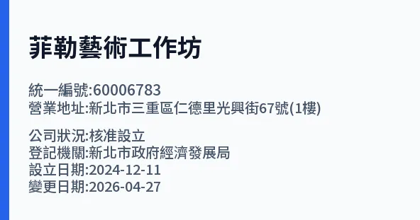 菲勒藝術工作坊的照片-統編 60006783(新北市) 公司登記資料與營業項目詳細圖表