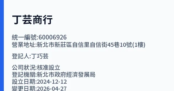 丁芸商行的照片-統編 60006926(新北市) 公司登記資料與營業項目詳細圖表