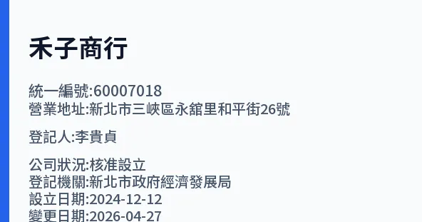 禾子商行的照片-統編 60007018(新北市) 公司登記資料與營業項目詳細圖表