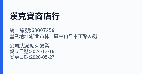 漢克寶商店行的照片-統編 60007256(新北市) 公司登記資料與營業項目詳細圖表