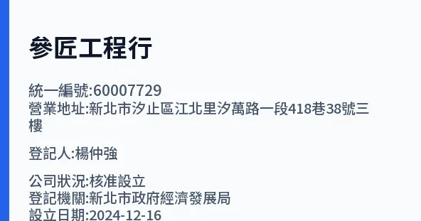 參匠工程行的照片-統編 60007729(新北市) 公司登記資料與營業項目詳細圖表