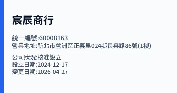 宸辰商行的照片-統編 60008163(新北市) 公司登記資料與營業項目詳細圖表