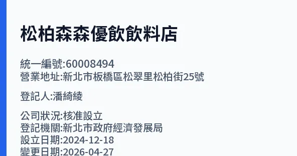 松柏森森優飲飲料店的照片-統編 60008494(新北市) 公司登記資料與營業項目詳細圖表