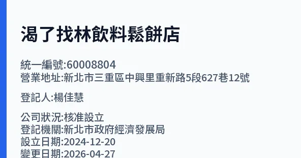 渴了找林飲料鬆餅店的照片-統編 60008804(新北市) 公司登記資料與營業項目詳細圖表