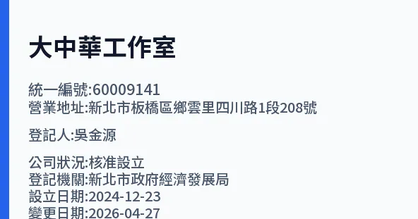 大中華工作室的照片-統編 60009141(新北市) 公司登記資料與營業項目詳細圖表