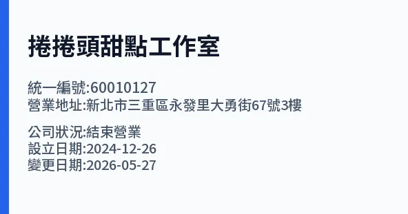捲捲頭甜點工作室的照片-統編 60010127(新北市) 公司登記資料與營業項目詳細圖表
