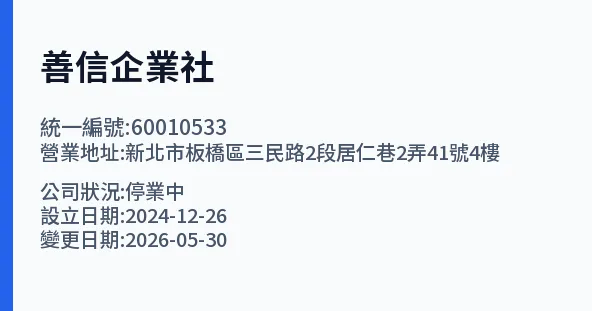 善信企業社的照片-統編 60010533(新北市) 公司登記資料與營業項目詳細圖表