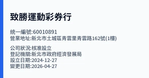 致勝運動彩券行的照片-統編 60010891(新北市) 公司登記資料與營業項目詳細圖表