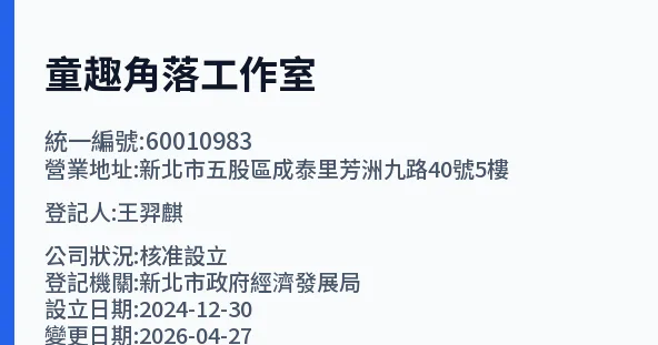 童趣角落工作室的照片-統編 60010983(新北市) 公司登記資料與營業項目詳細圖表