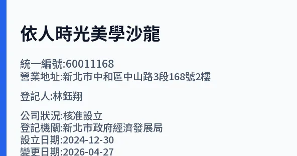依人時光美學沙龍的照片-統編 60011168(新北市) 公司登記資料與營業項目詳細圖表