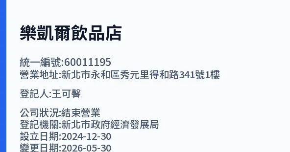 樂凱爾飲品店的照片-統編 60011195(新北市) 公司登記資料與營業項目詳細圖表