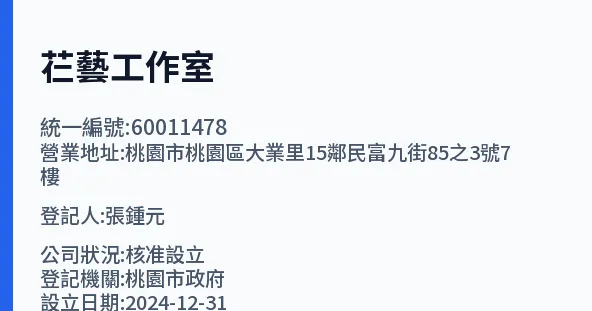 芢藝工作室的照片-統編 60011478(桃園市) 公司登記資料與營業項目詳細圖表