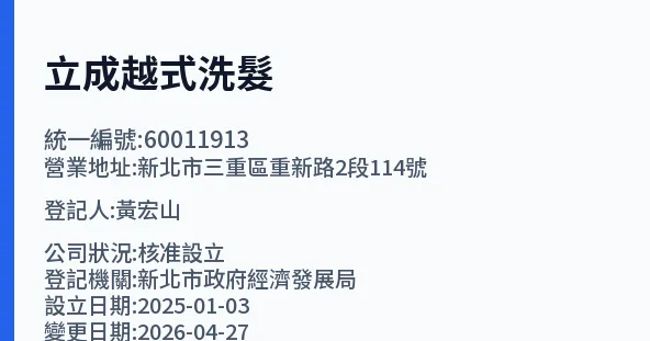 立成越式洗髮的照片-統編 60011913(新北市) 公司登記資料與營業項目詳細圖表